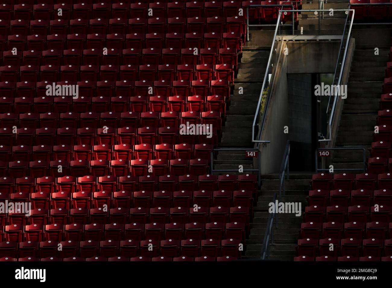 A view of empty seats in the outfield in an intrasquad game during team ...