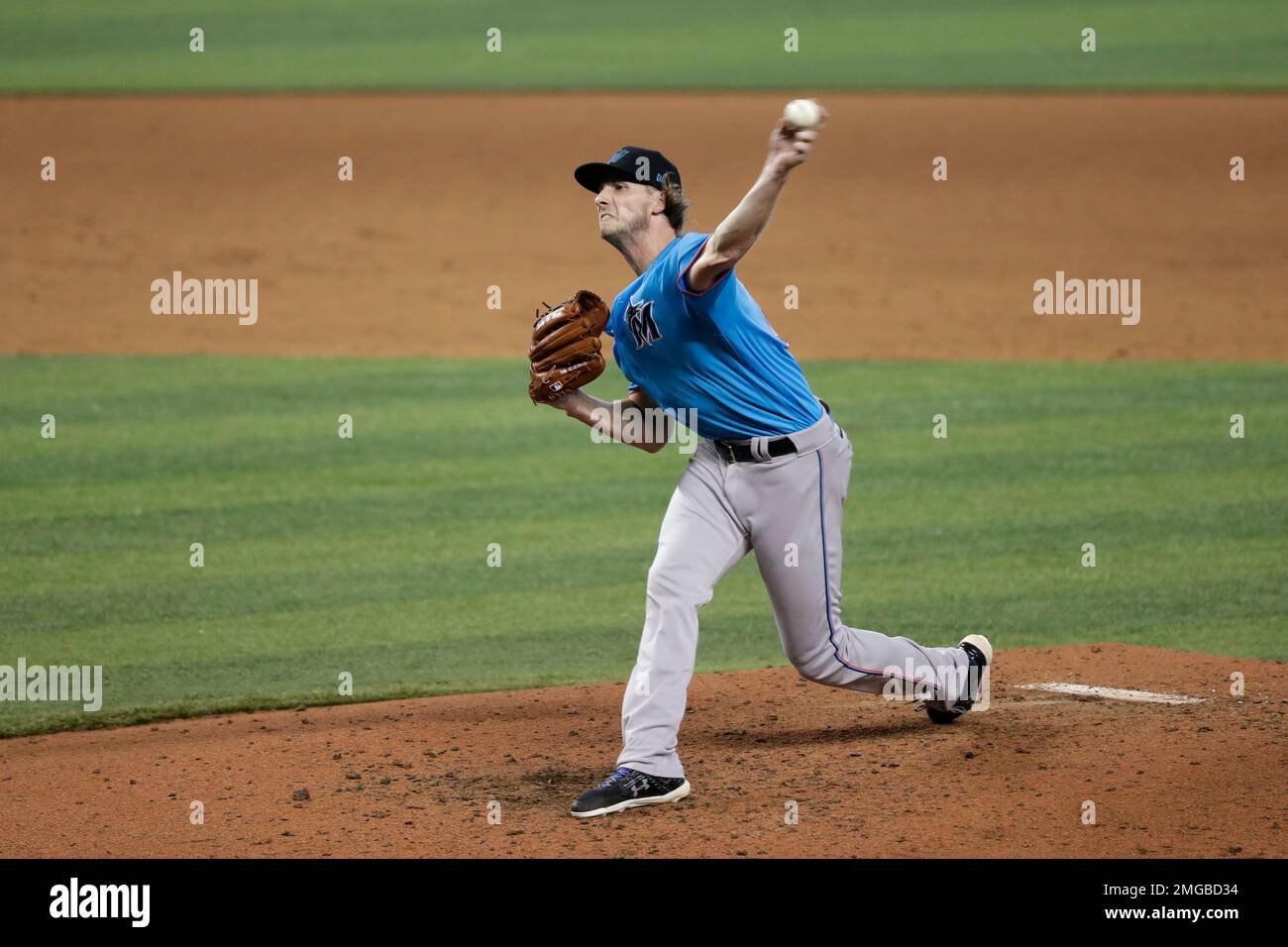 Miami Marlins' Adam Conley pitches during a baseball workout at Marlins ...