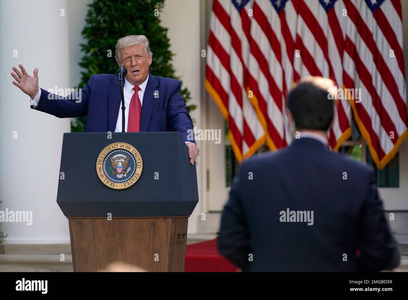 President Donald Trump speaks during a news conference in the Rose ...