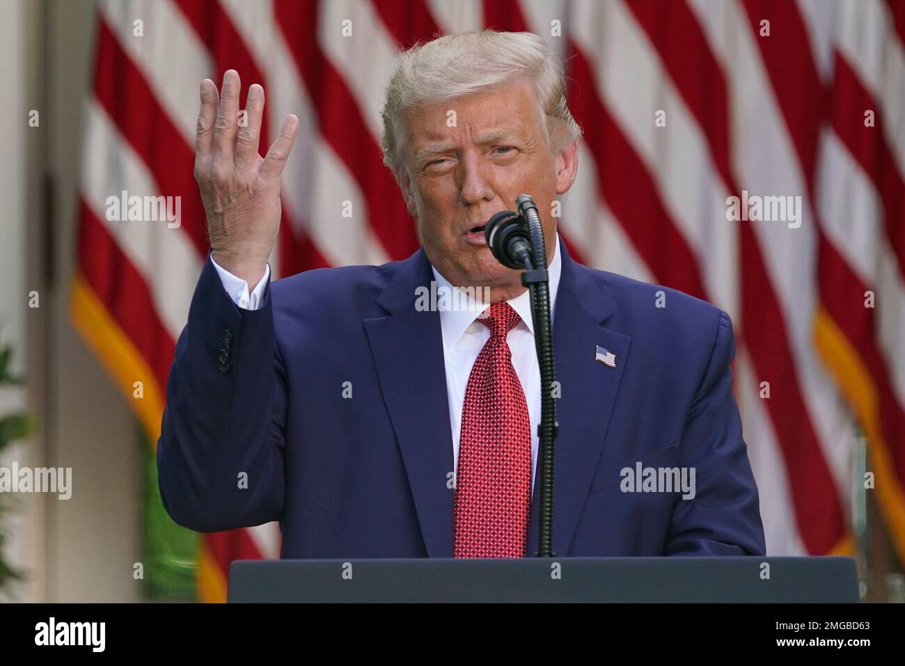 President Donald Trump speaks during a news conference in the Rose ...