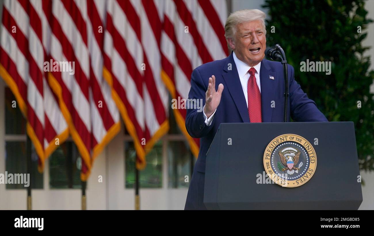 President Donald Trump speaks during a news conference in the Rose ...
