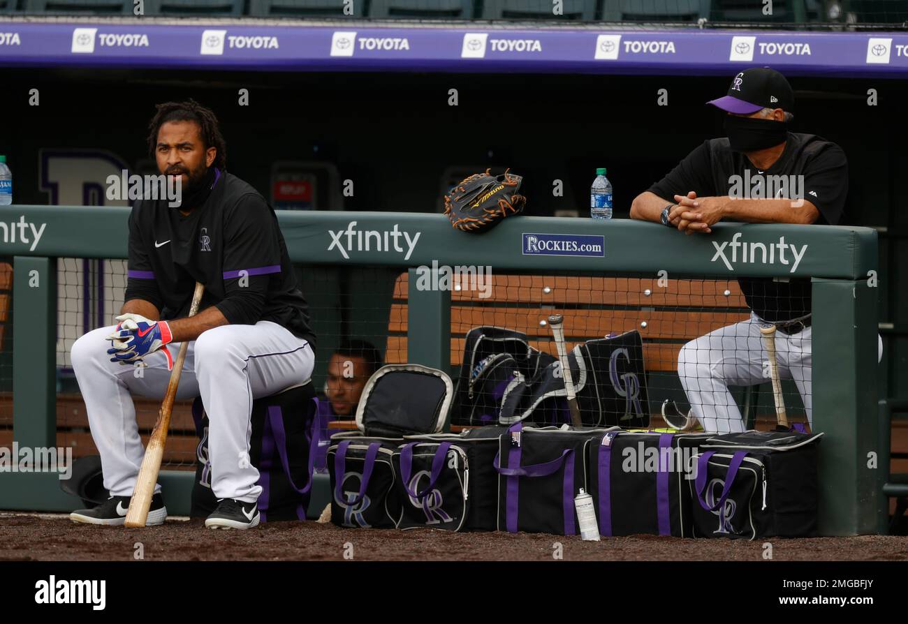 Colorado Rockies outfielder Matt Kemp (25) takes part in drills during ...