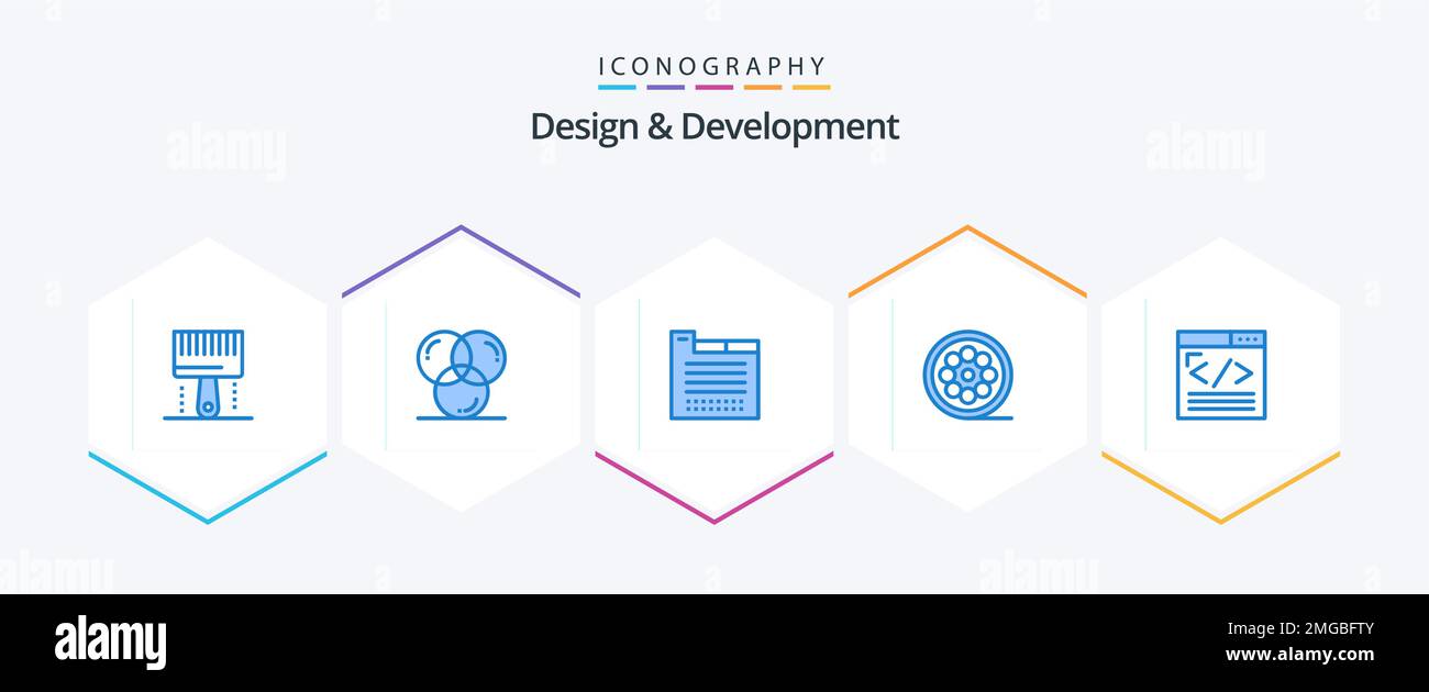 Design And Development 25 Blue Icon Pack Including Web Line Development Design Theme Stock