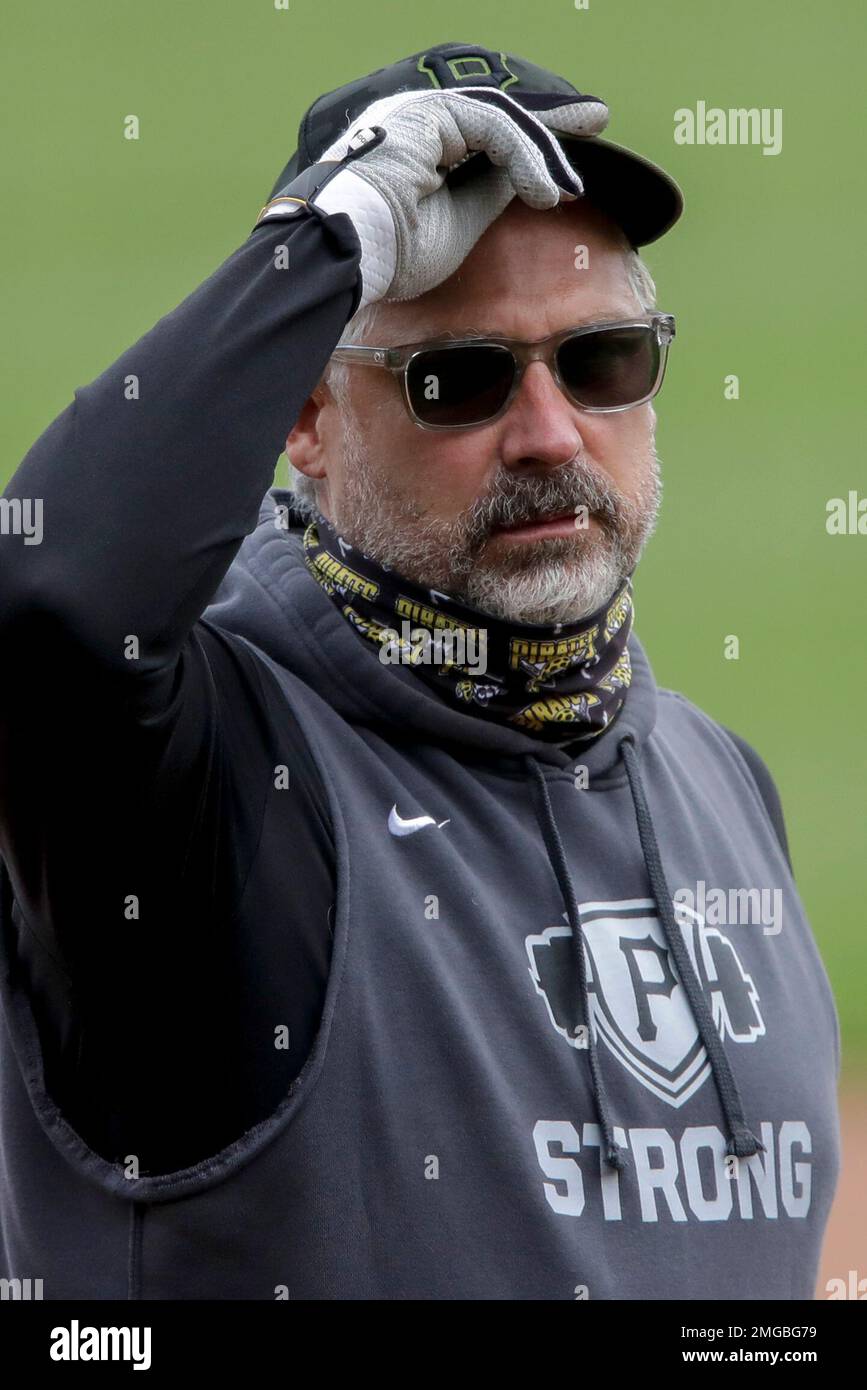 Pittsburgh Pirates manager Derek Shelton roams the field during the ...