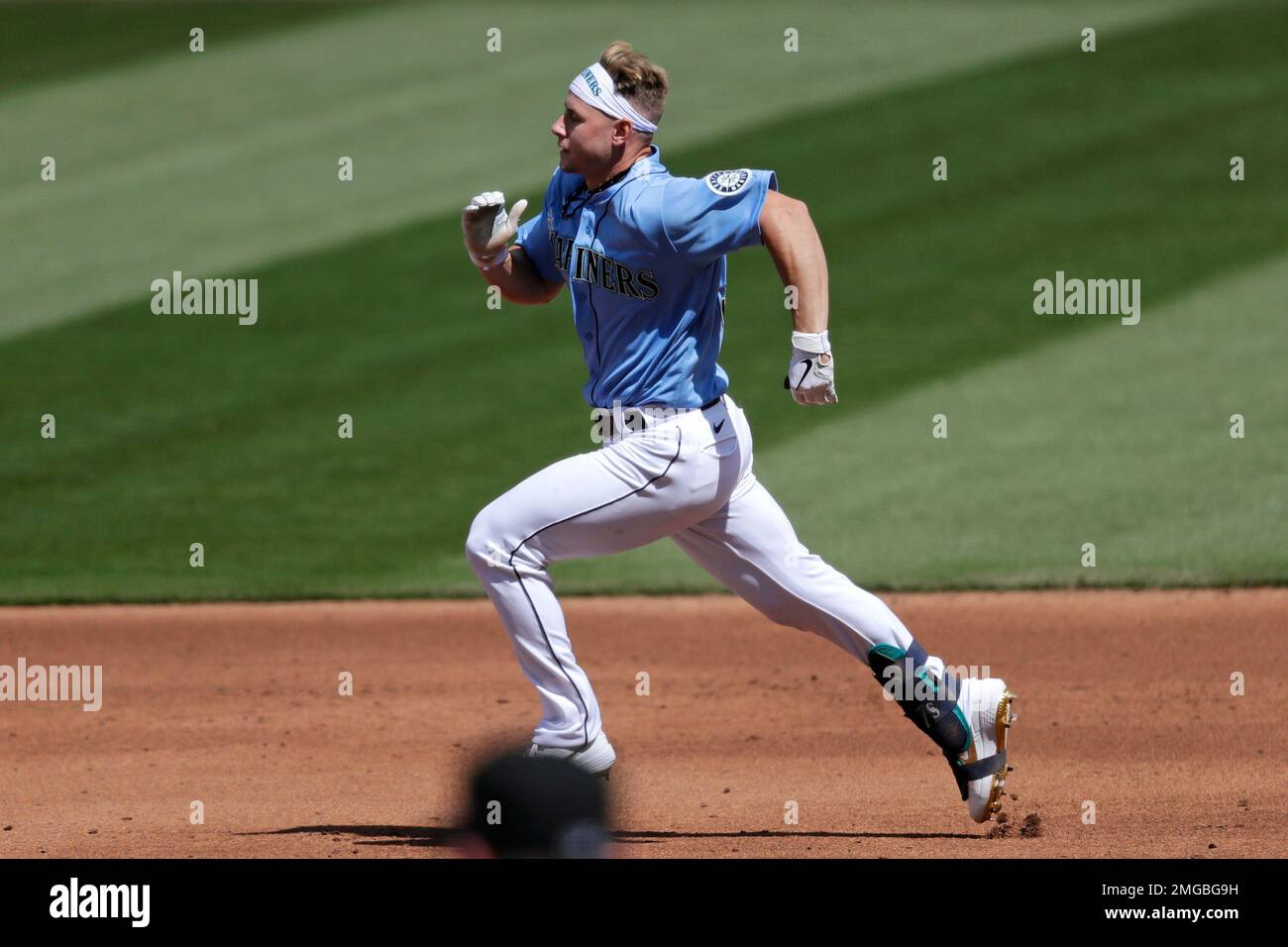 Seattle Mariners' Jarred Kelenic runs to second base after hitting a ...
