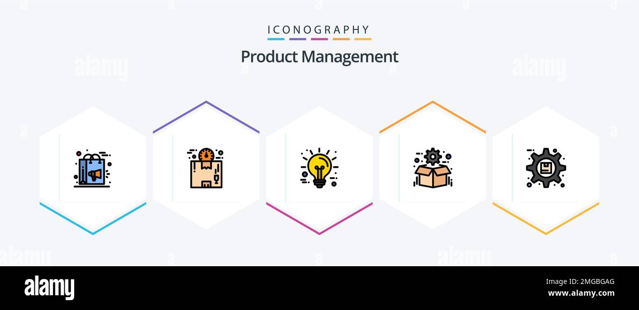 Product Management 25 FilledLine icon pack including package. gear ...