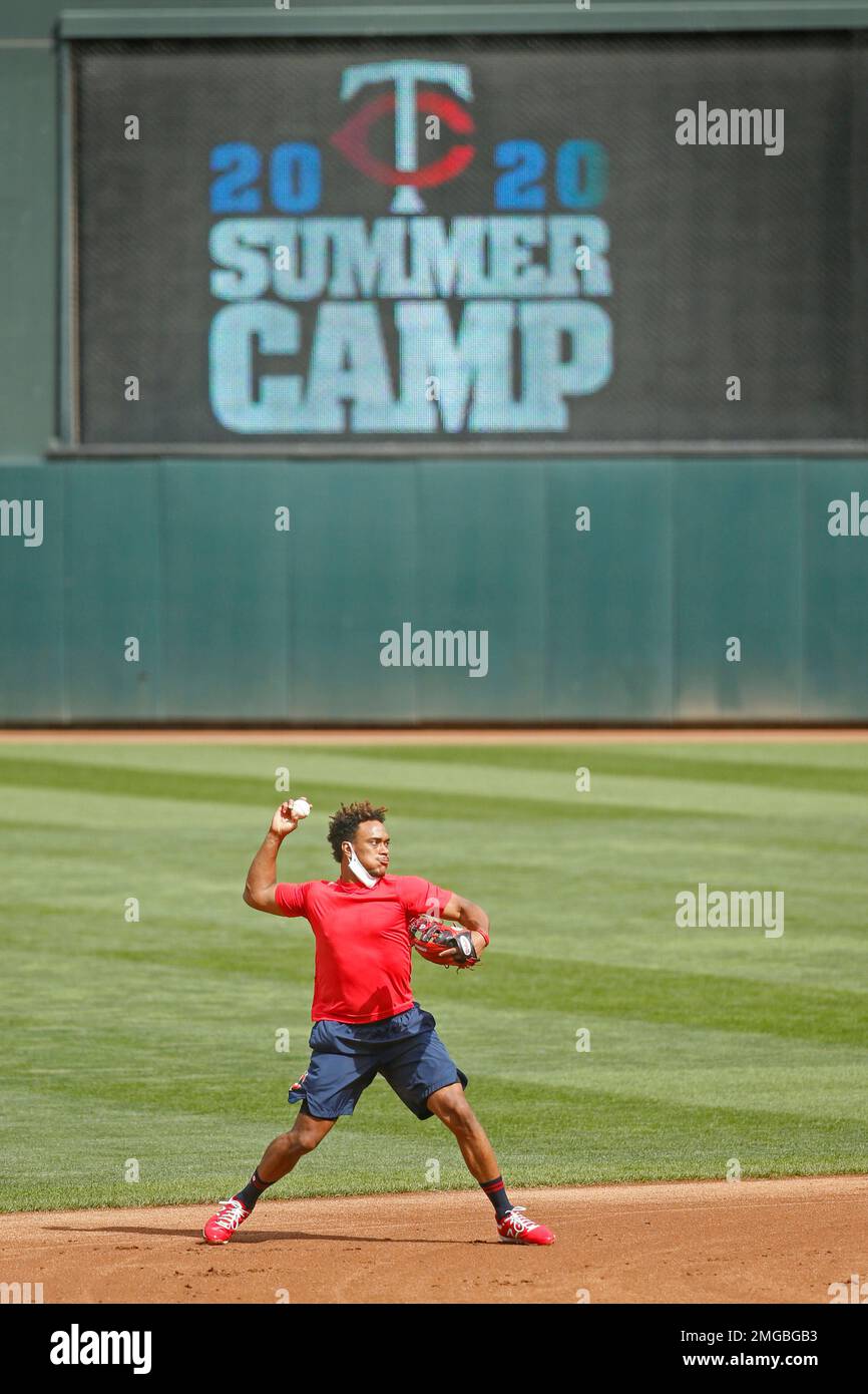 Minnesota Twins' Jorge Polanco fields a ball in practice at a baseball ...