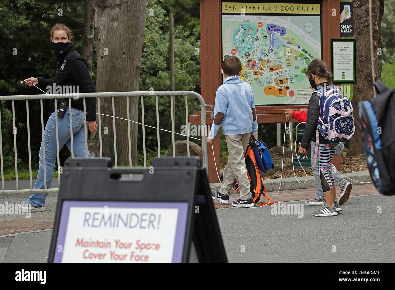 A class keeps social distance at the San Francisco Zoo on Monday, July ...