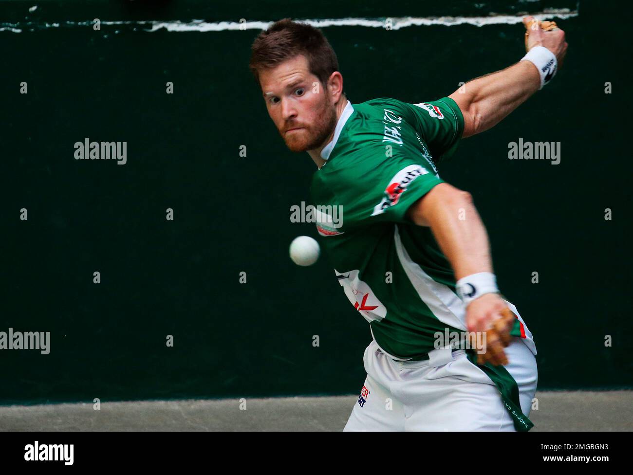 French Basque ball player or "pelotari" Battite Ducassou returns the ...