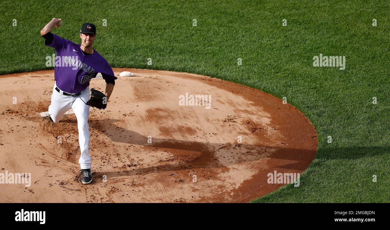 Colorado Rockies reliever Ashton Goudeau throws during the baseball ...