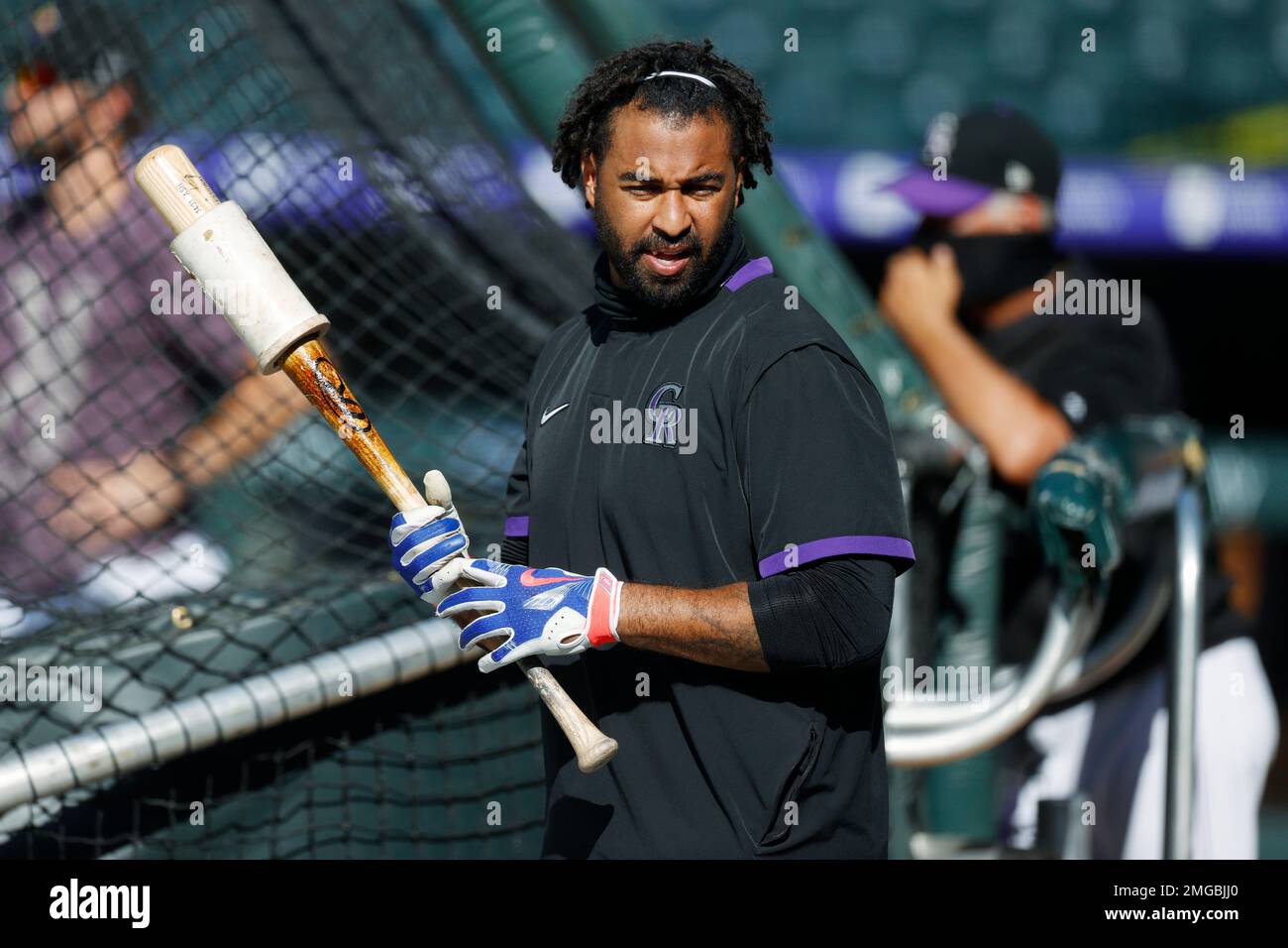 Colorado Rockies' Matt Kemp takes part in drills during the team's ...