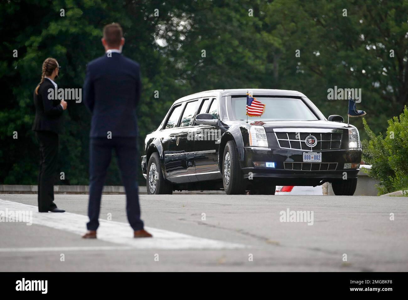 President Donald Trump's motorcade arrives at a landing zone at Walter ...
