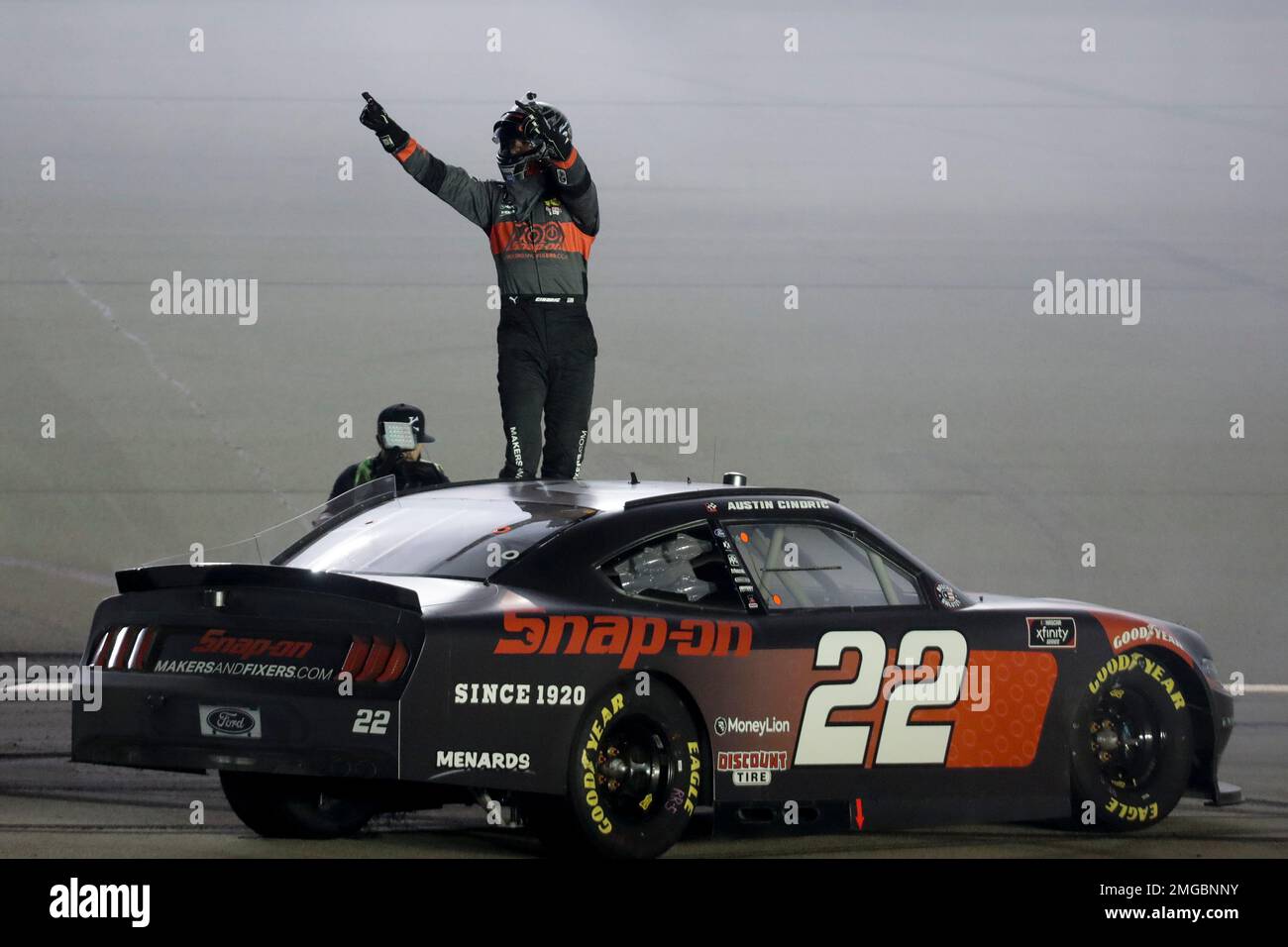 Austin Cindric (22) celebrates after winning a NASCAR Xfinity Series ...