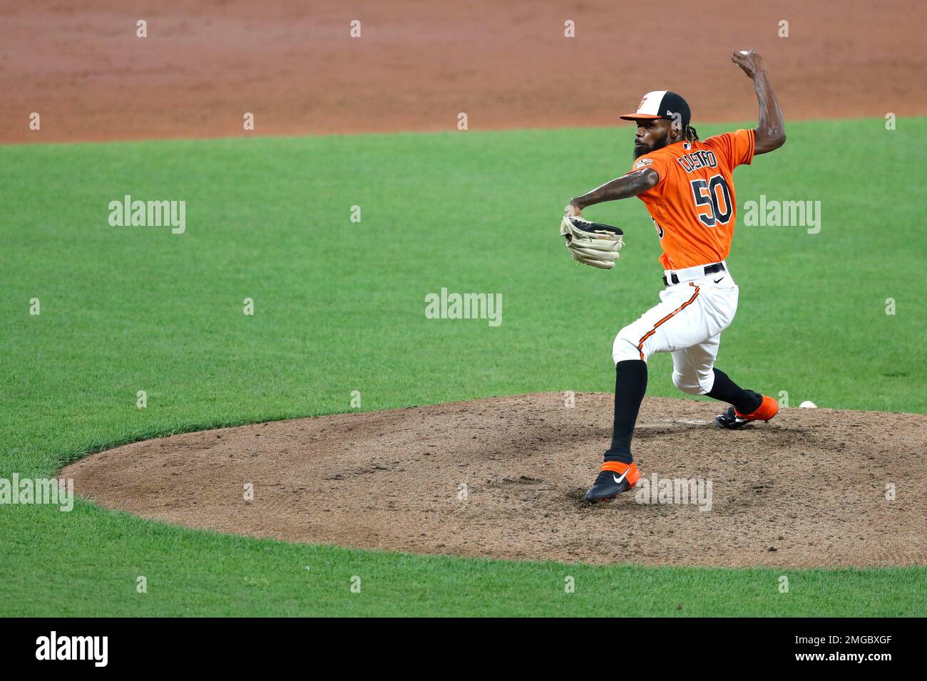 Baltimore Orioles relief pitcher Miguel Castro throws during baseball ...