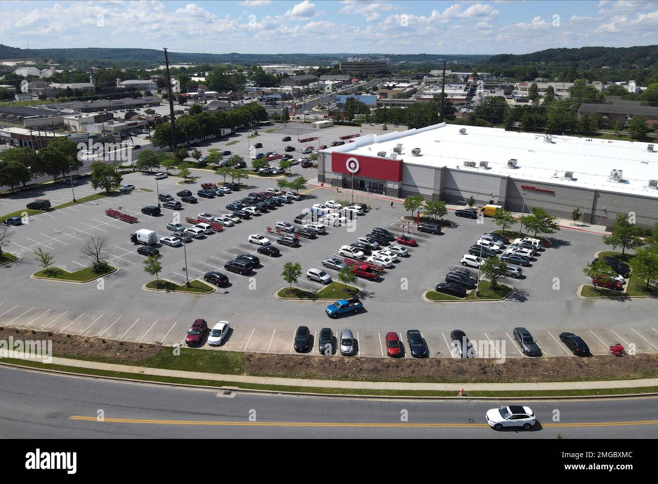 An aerial photo shows a Target store and parking lot, Wednesday, July 1 ...