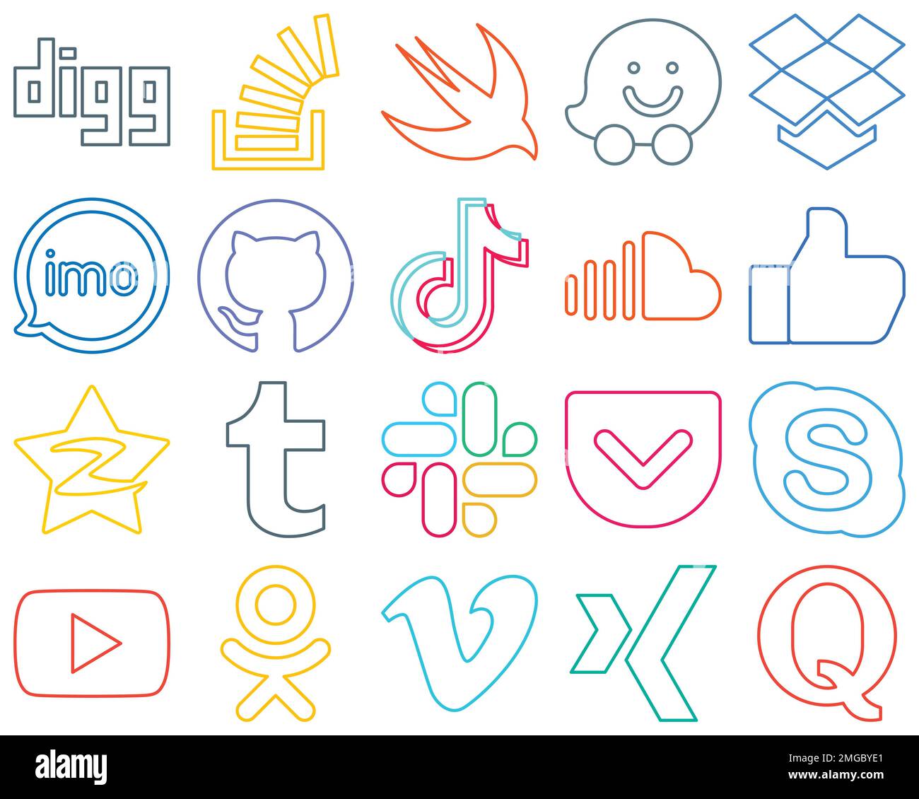 20 Modern Colourful Outline Social Media Icons such as video. imo. douyin and github High ...