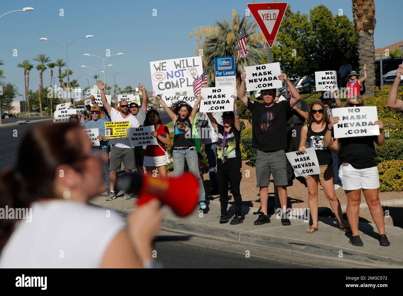People protest Nevada's public mask mandate Wednesday, July 8, 2020, in ...