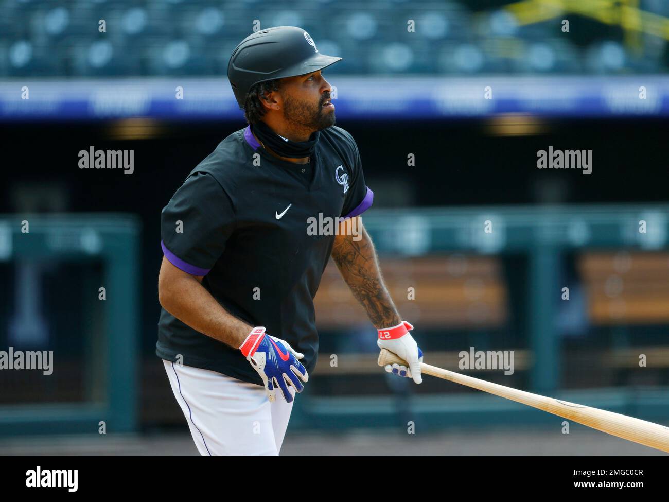 Colorado Rockies' Matt Kemp takes part in drills as the team practices ...