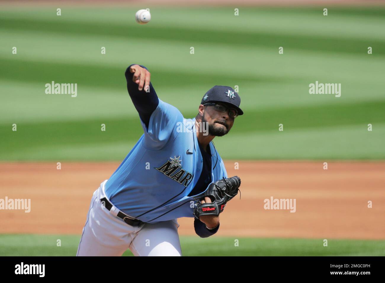 Seattle Mariners pitcher Isaiah Campbell throws Wednesday, July 8, 2020 ...