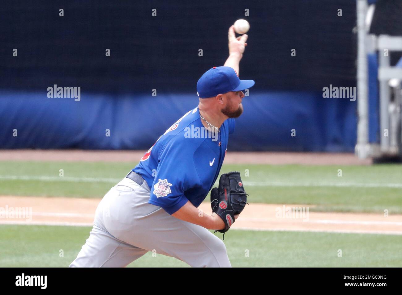 Chicago Cubs pitcher Jon Lester throws during team baseball practice at ...