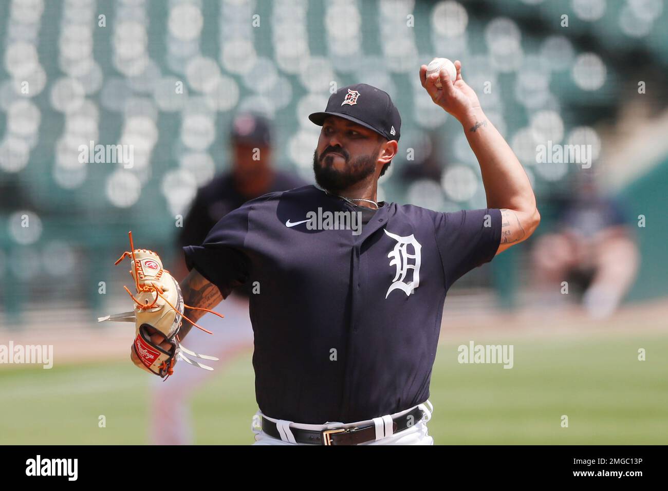Detroit Tigers pitcher Nick Ramirez throws during an intrasquad ...
