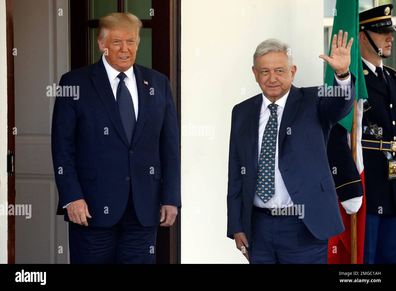 President Donald Trump greets Mexican President Andres Manuel Lopez ...