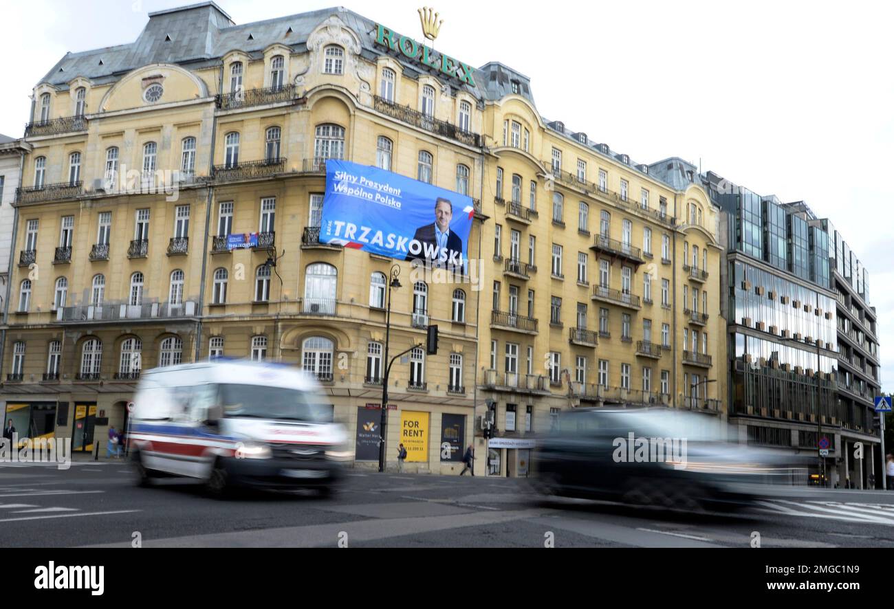 An electoral poster for liberal Warsaw Mayor Rafal Trzaskowski ...