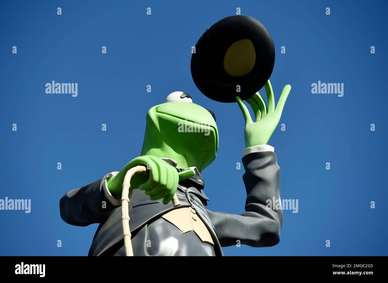 A statue of Kermit The Frog stands at the entrance to The Jim Henson ...