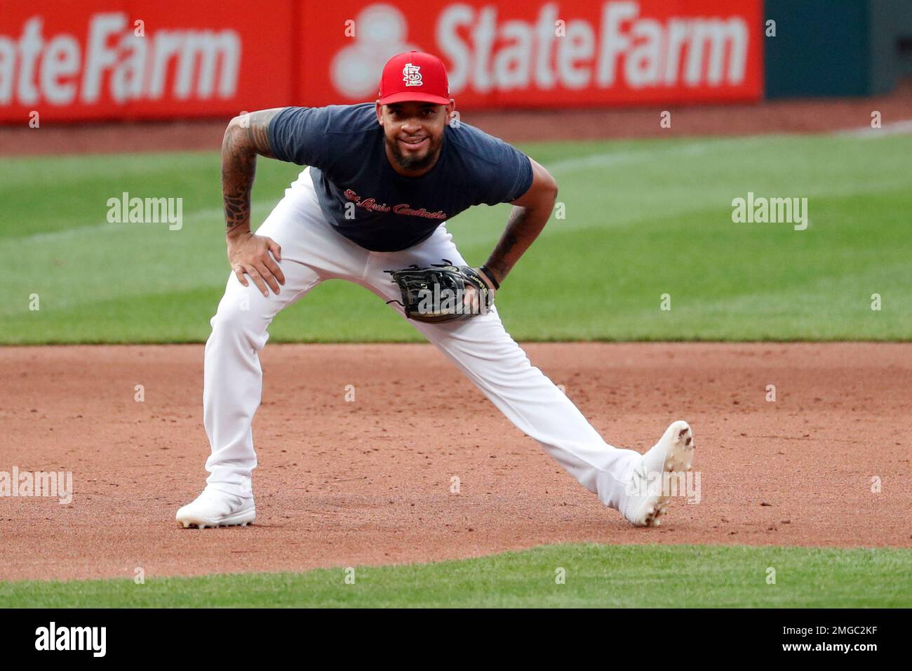 St. Louis Cardinals infielder Edmundo Sosa stretches at his position ...