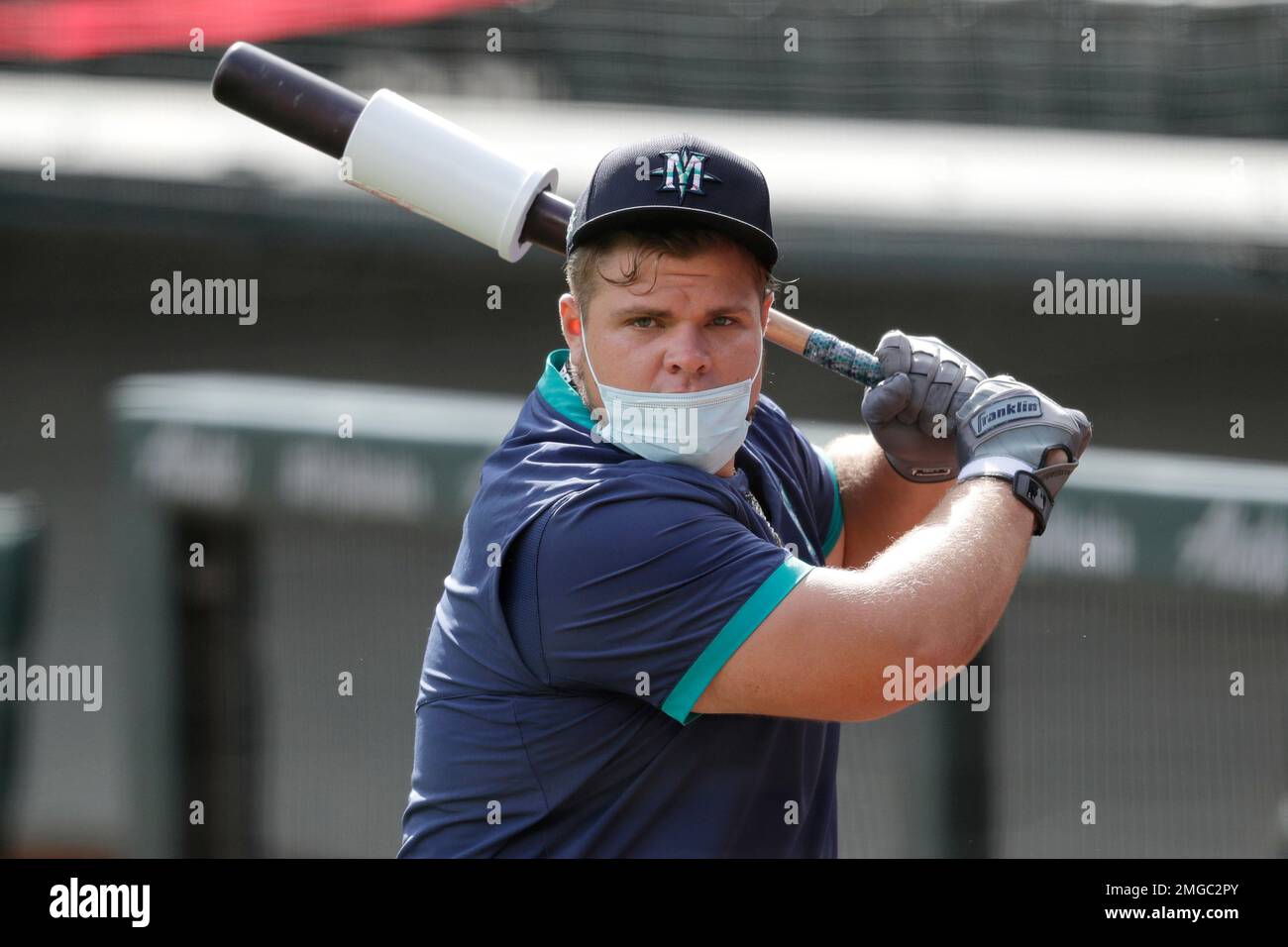 Seattle Mariners' Daniel Vogelbach warms-up at a "summer camp" baseball ...
