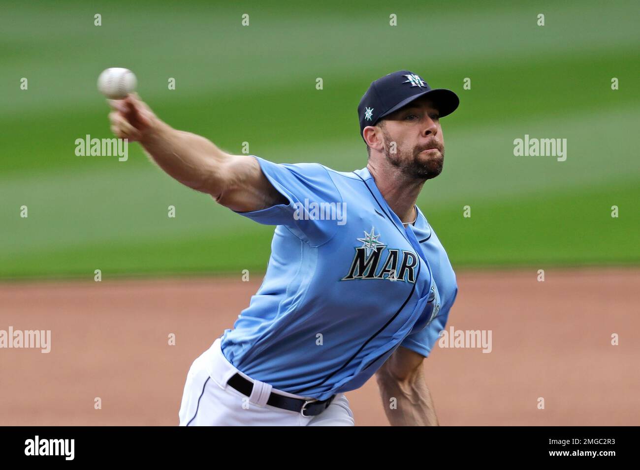 Seattle Mariners pitcher Brandon Brennan throws at batting practice at ...