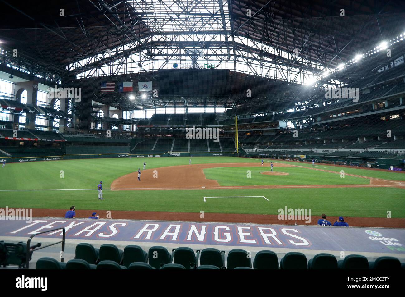 Member of the Texas Rangers play an intrasquad game during a baseball ...