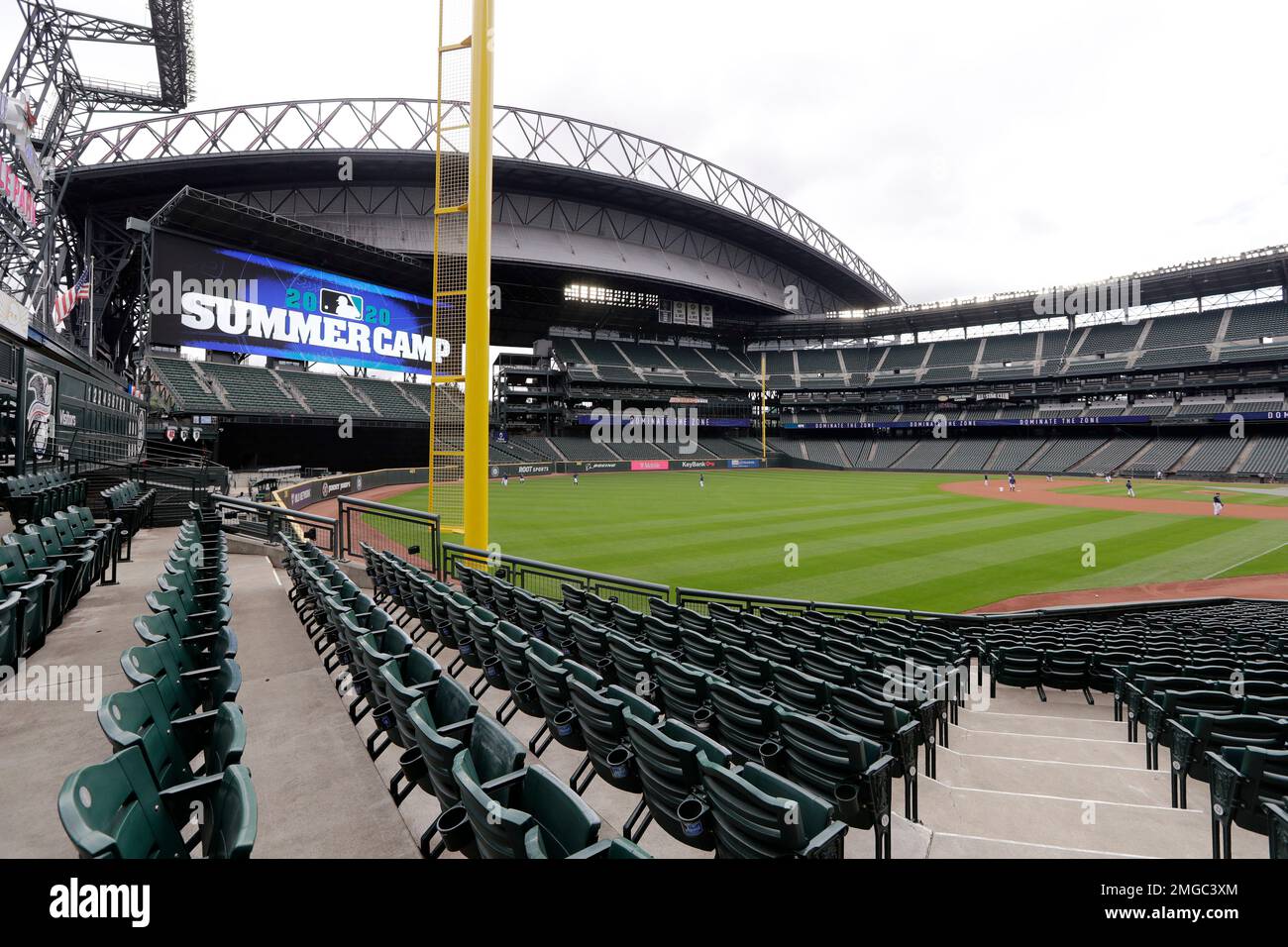 The stands remain empty as Seattle Mariners players workout on the ...