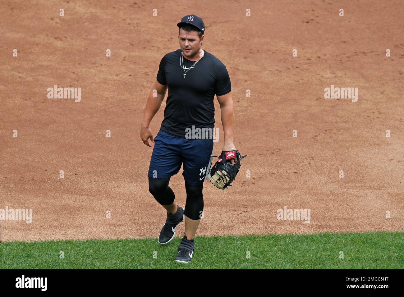 New York Yankees first baseman Luke Voit walks off the field after ...