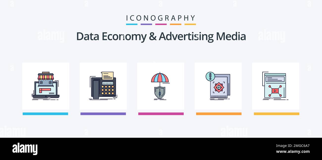 Data Economy And Advertising Media Line Filled 5 Icon Pack Including ...