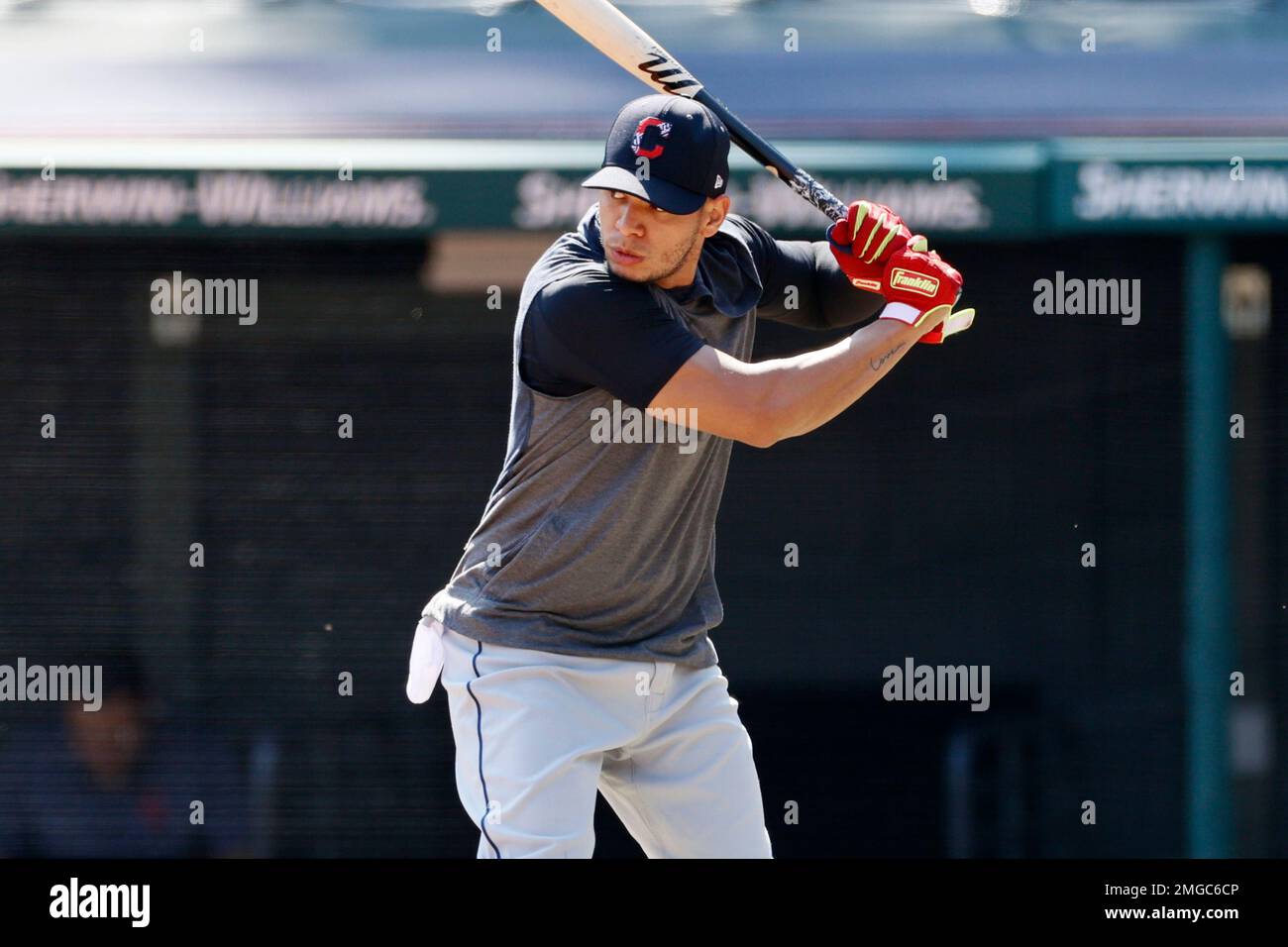 Cleveland Indians' Cesar Hernandez bats during baseball practice at ...