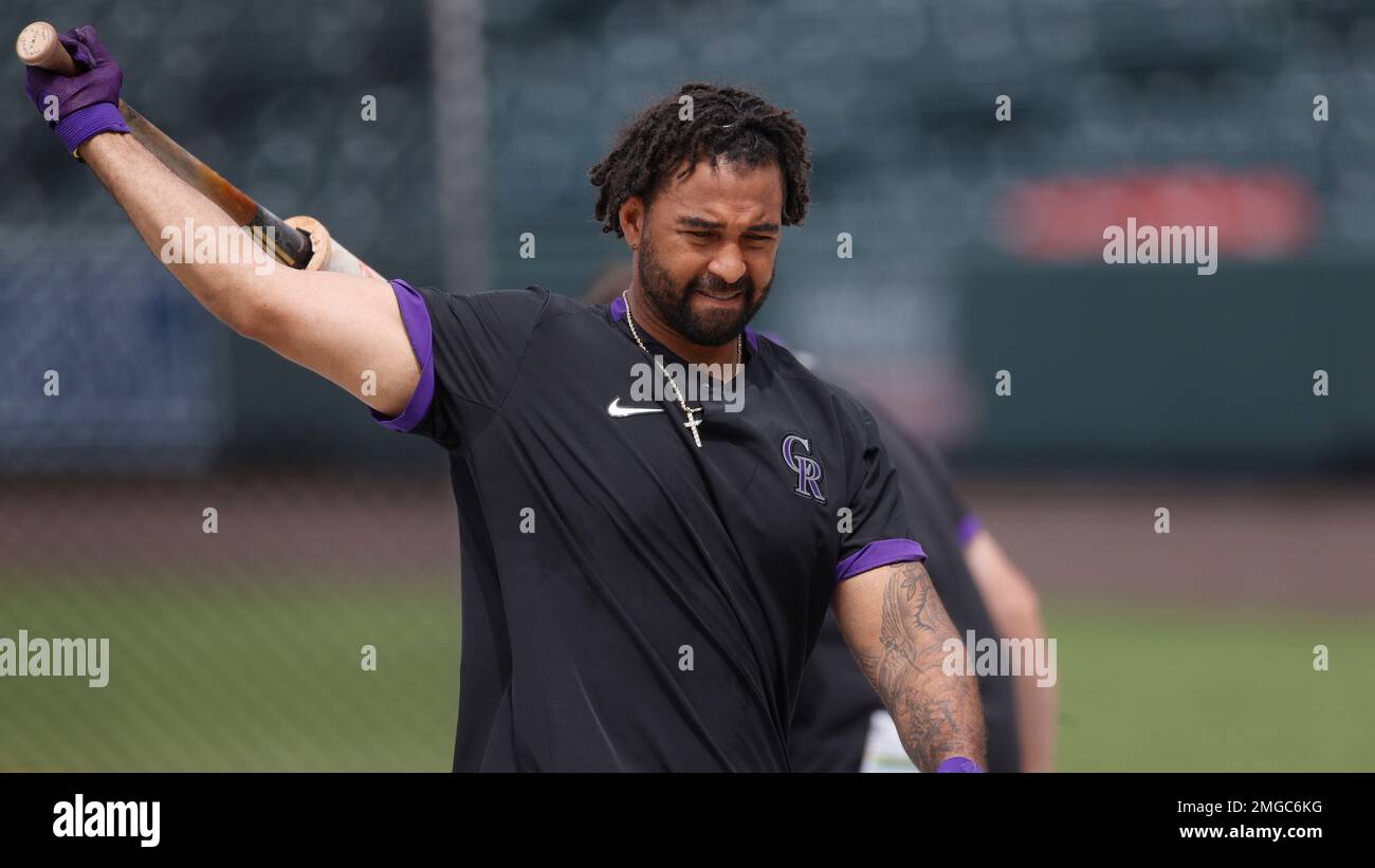 Colorado Rockies outfielder Matt Kemp takes part in drills as the team ...