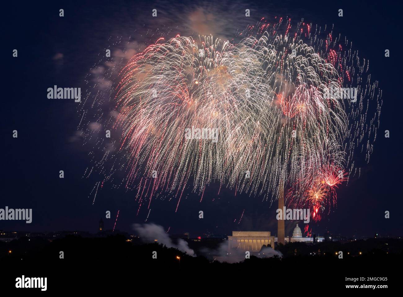 Fourth of July fireworks explode over the Lincoln Memorial, the ...