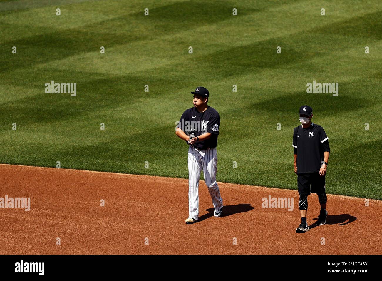 New York Yankees pitcher Masahiro Tanaka during a baseball workout at Yankee Stadium in New York ...