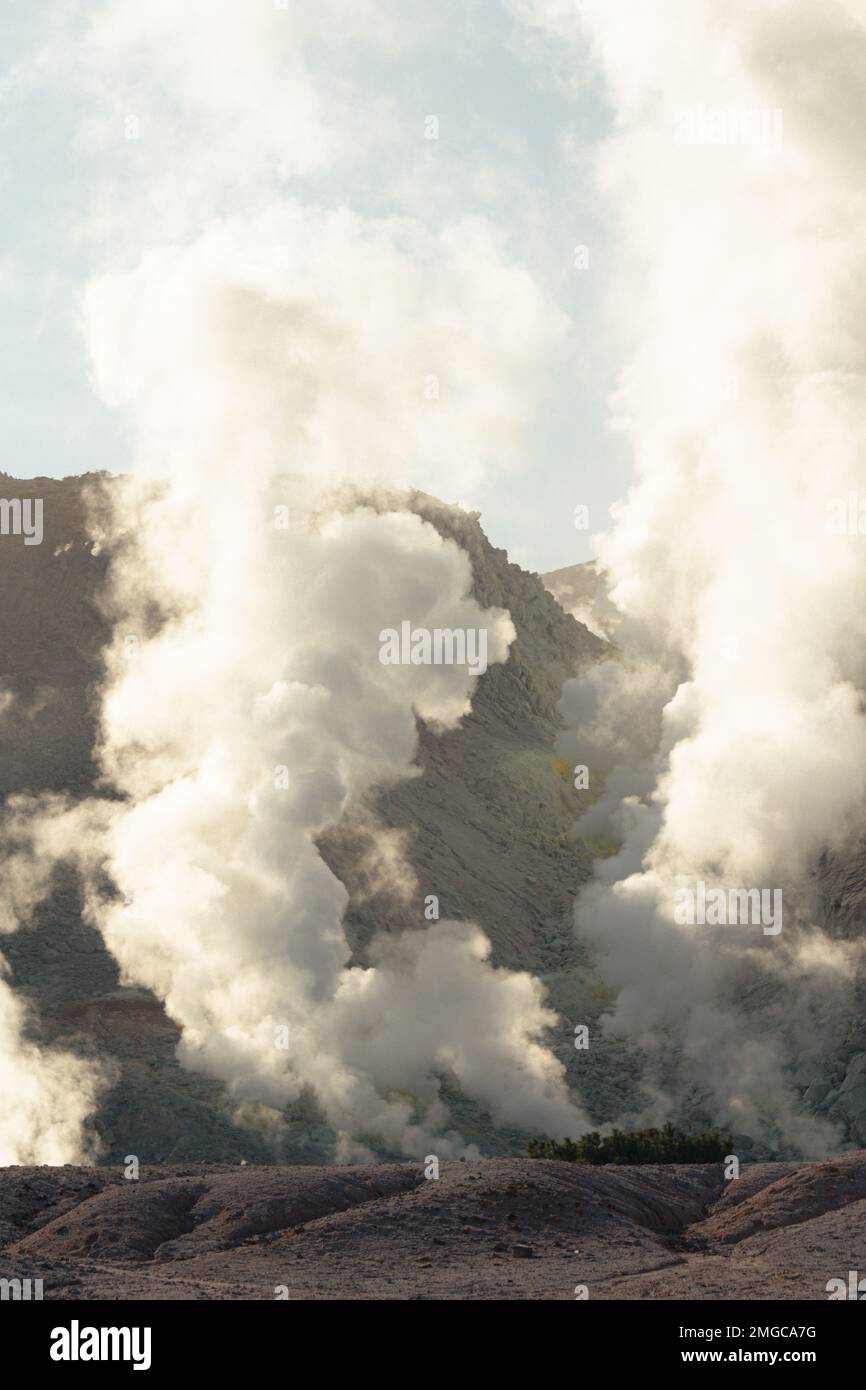 Clouds of gas rising from a volcano, Mt Io, Hokkaido Stock Photo - Alamy