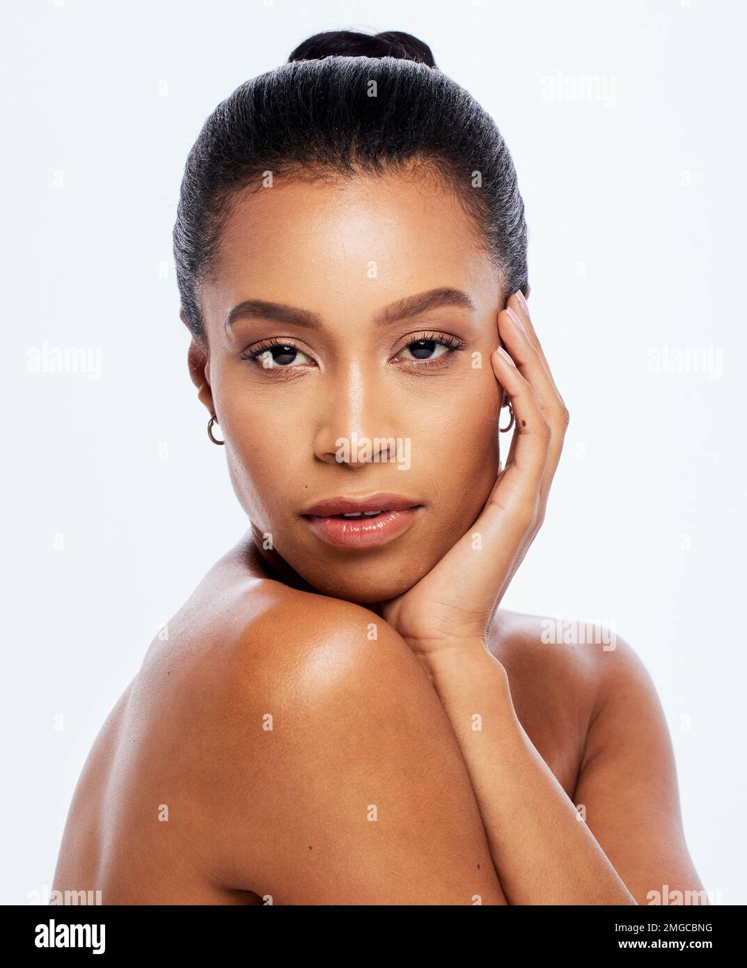 Woman portrait, beauty and skin care for face in studio for dermatology ...