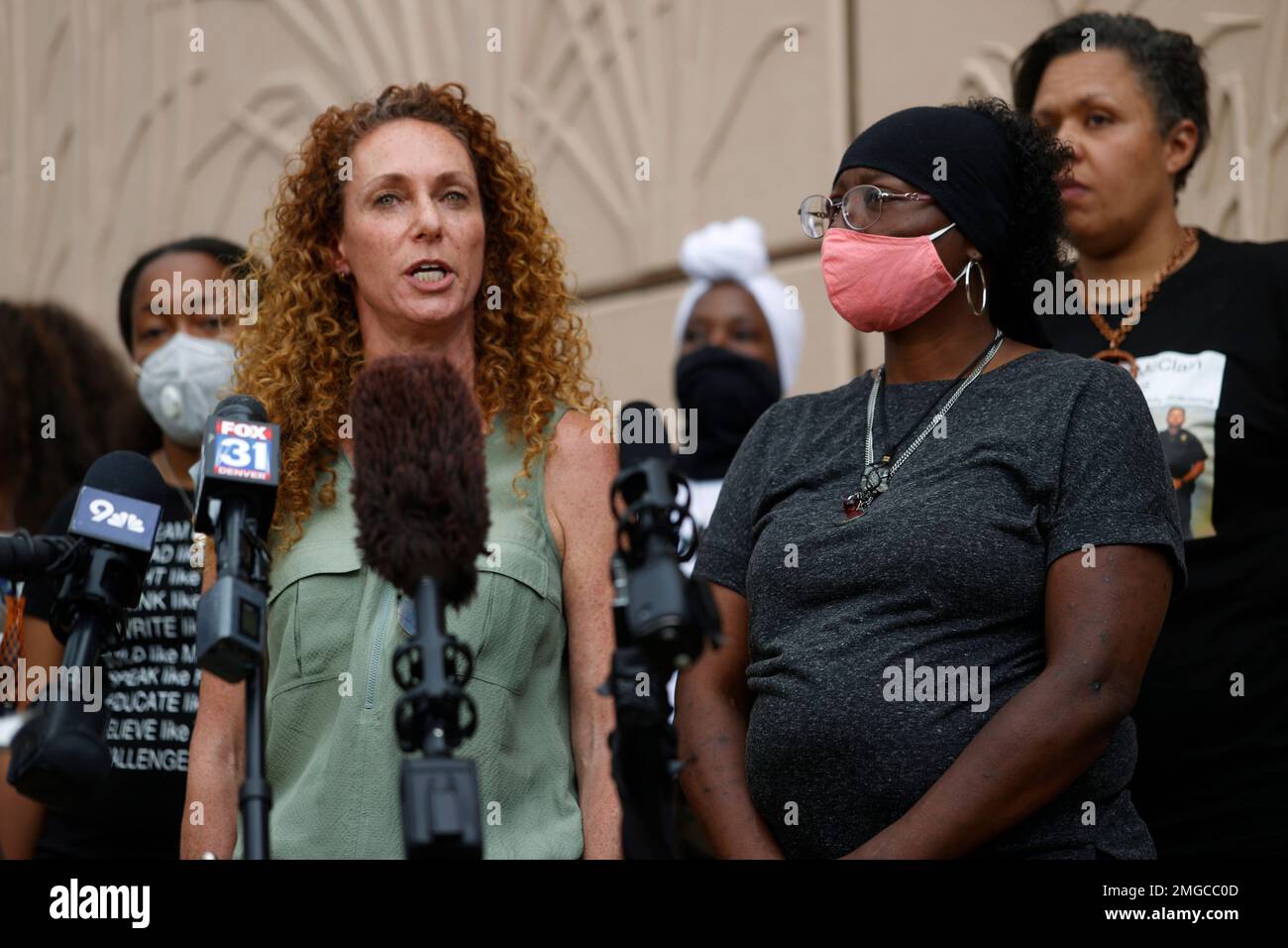 Sheneen McClain, right, listens as family attorney Mari Newman talks at ...
