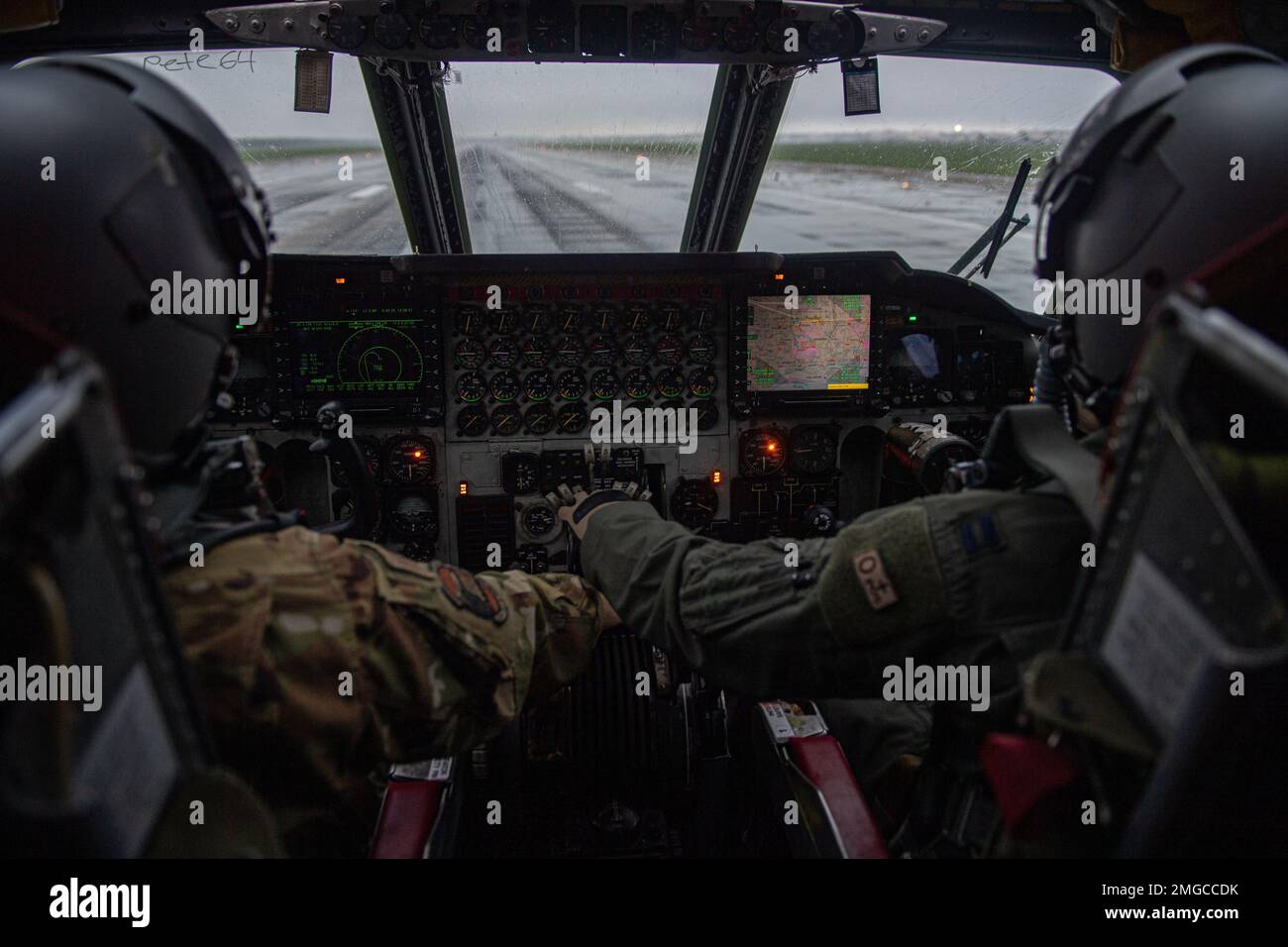 U.S. Air Force pilots assigned to the 20th Bomb Squadron pull the ...
