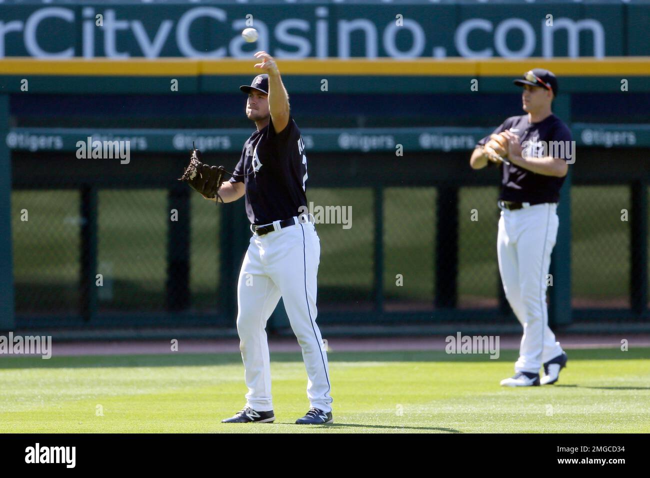 Detroit Tigers pitchers Tyler Alexander, left, and Matthew Boyd throw ...