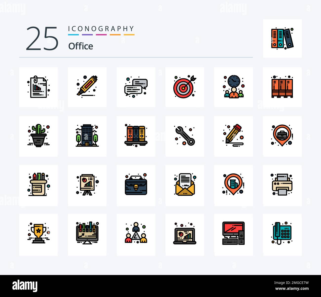 Office 25 Line Filled icon pack including time. meeting. business ...