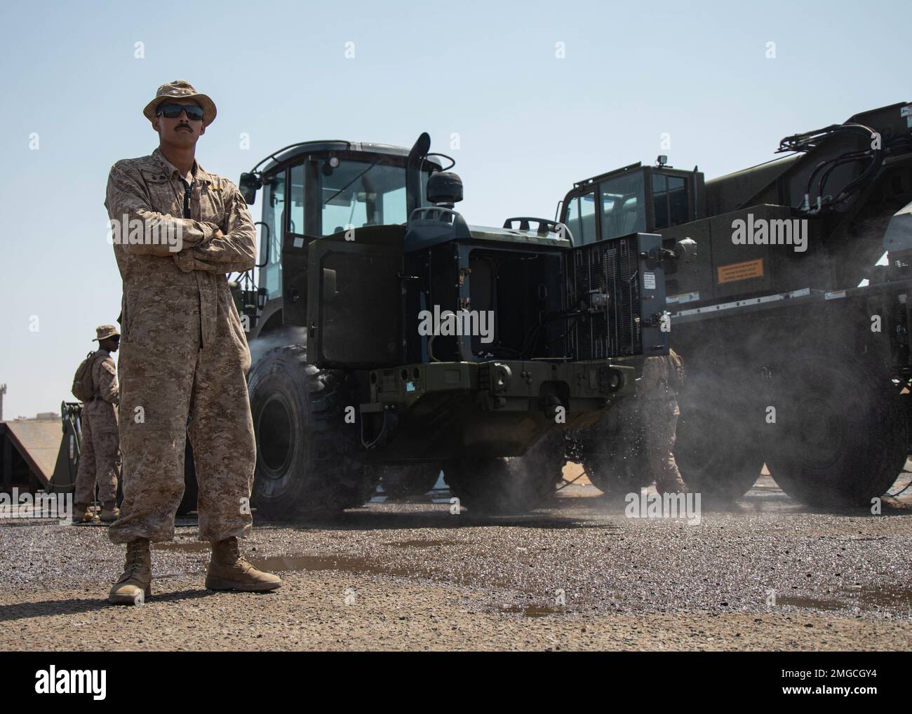 U.S. Marine Corps Sgt. Daniel Morales, a vehicle recovery operator with ...
