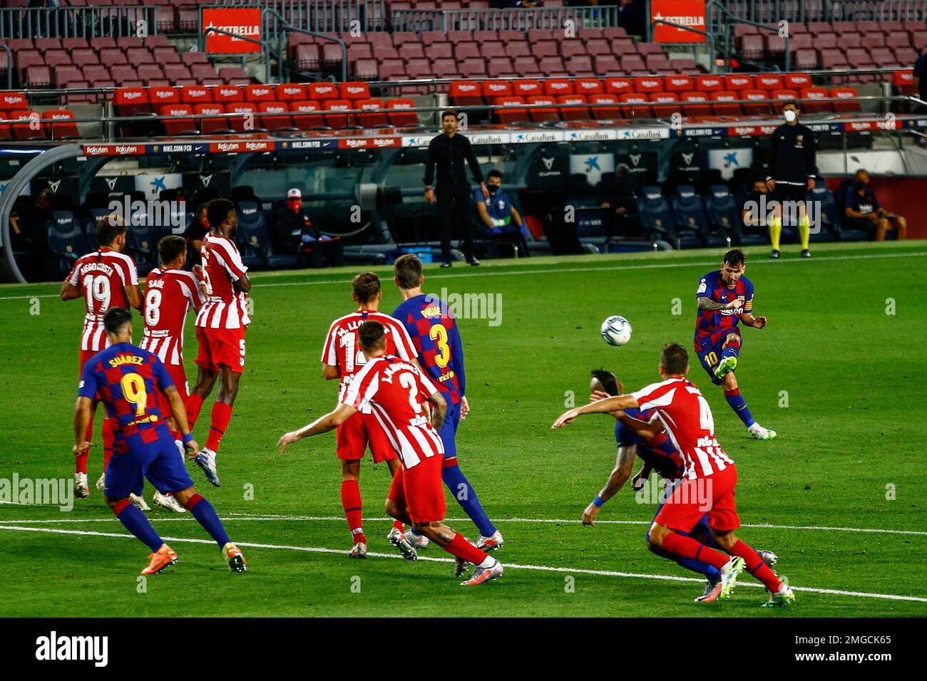 Barcelona's Lionel Messi kicks the ball during the Spanish La Liga ...