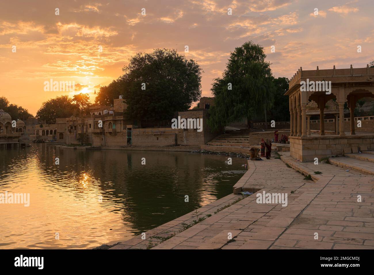 Beautiful sunset at Gadisar lake, Jaisalmer, Rajasthan, India. Setting ...