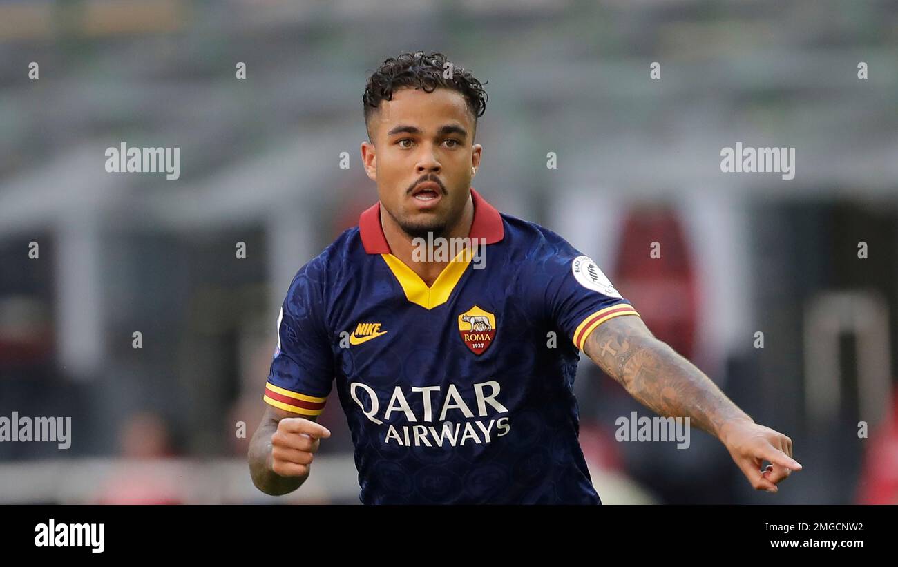Roma's Justin Kluivert gestures during a Serie A soccer match between ...