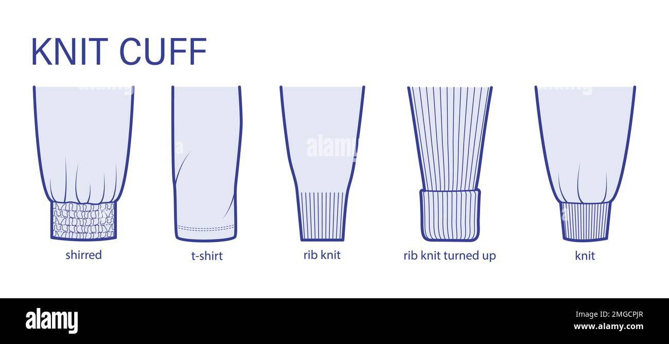 Set of knit cuff in sleeves clothes types - shirred, t-shirt, rib ...